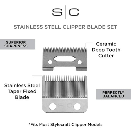 StyleCraft Replacement Stainless Steel Fixed Taper Clipper Blade w/ Ce ...